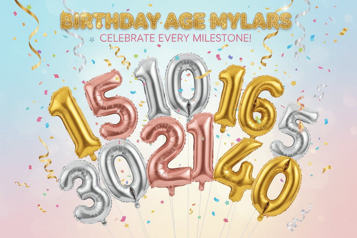 Birthday Age Balloons | Number & Milestone Mylar Balloons – Balloons N ...